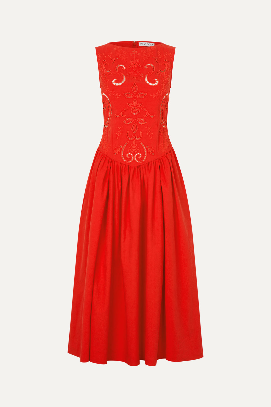 Embroidered Midi Dress - Fiery Red - Stine Goya