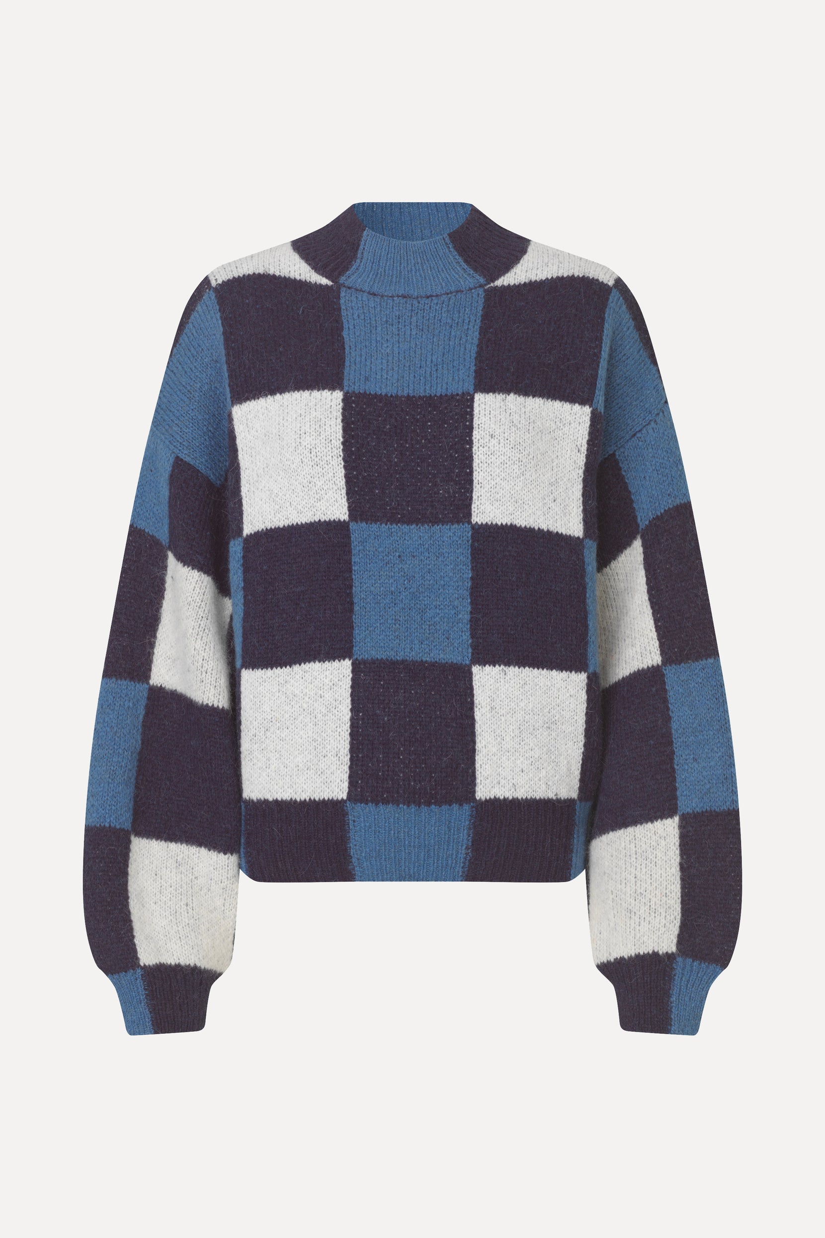 Gingham Check Sweater - Blue Gingham Check - Stine Goya
