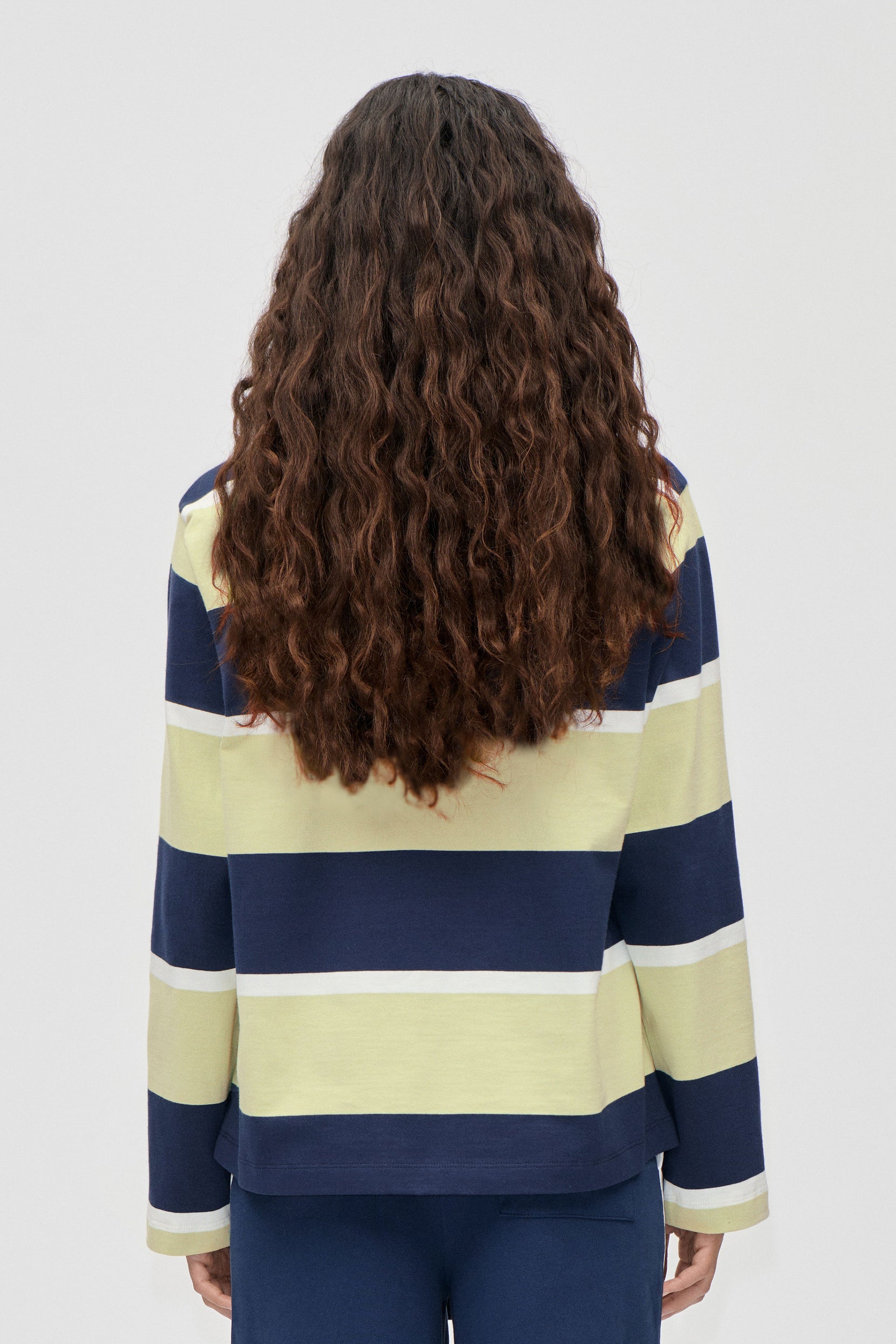 Polo Long Sleeve Top - Yellow and Navy Blue Stripes - Stine Goya