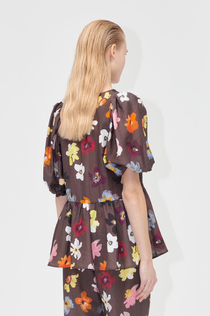 Puff Sleeve Peplum Top - Wild Flowers - Stine Goya